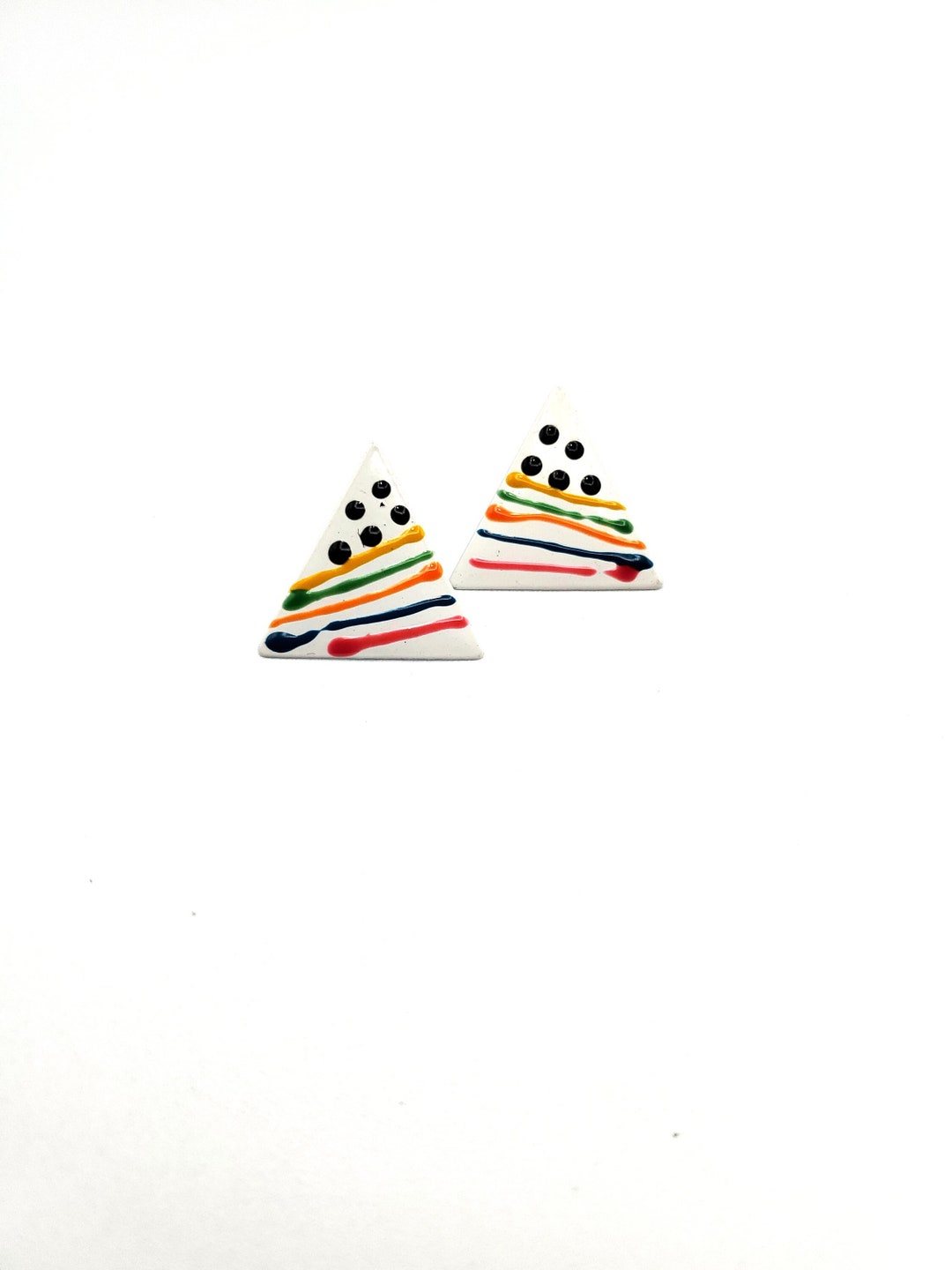Retro 80s Triangle Earrings Vintage 1980s Earrings Triangular Multi ...