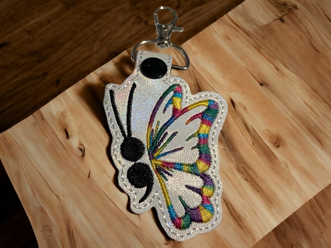 Rainbow/pink Semicolon Butterfly Keychain/keyring/snaptab - Etsy