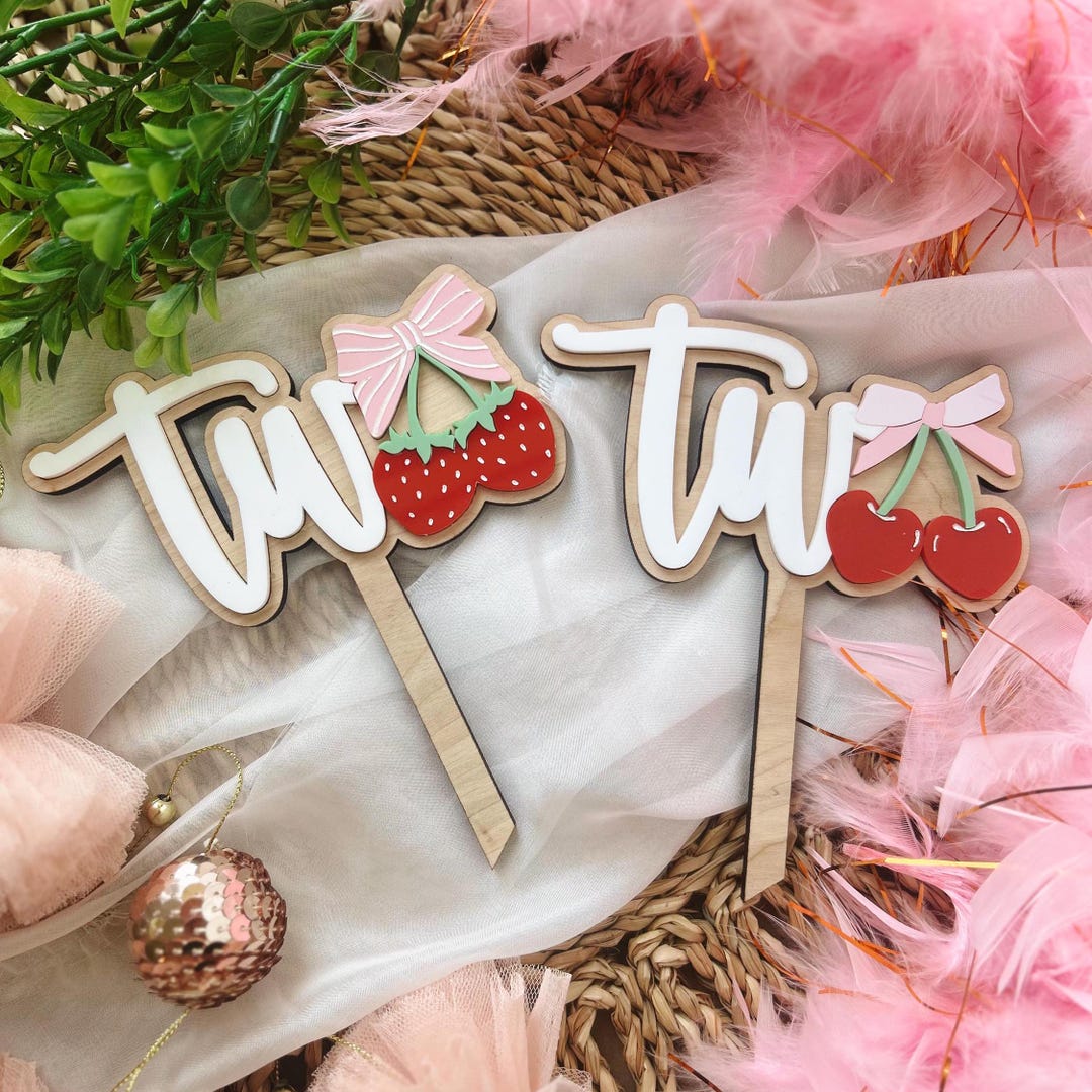 Two Sweet Cake Topper, Cherry Cake Topper, Berry First Cake Topper ...