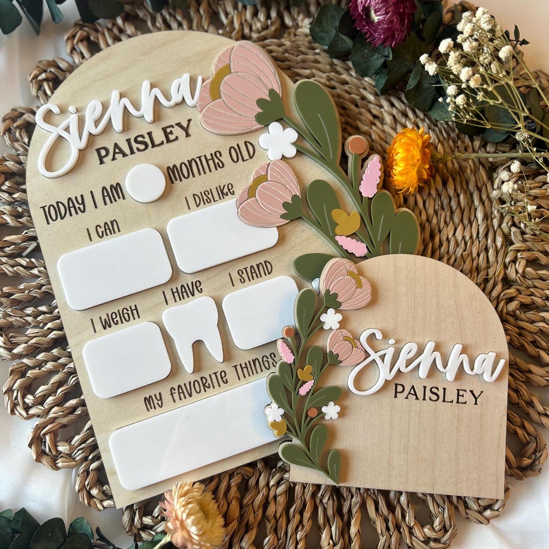 Name Announcement Sign, Baby Name Sign, Floral Baby Name Sign, Birth ...