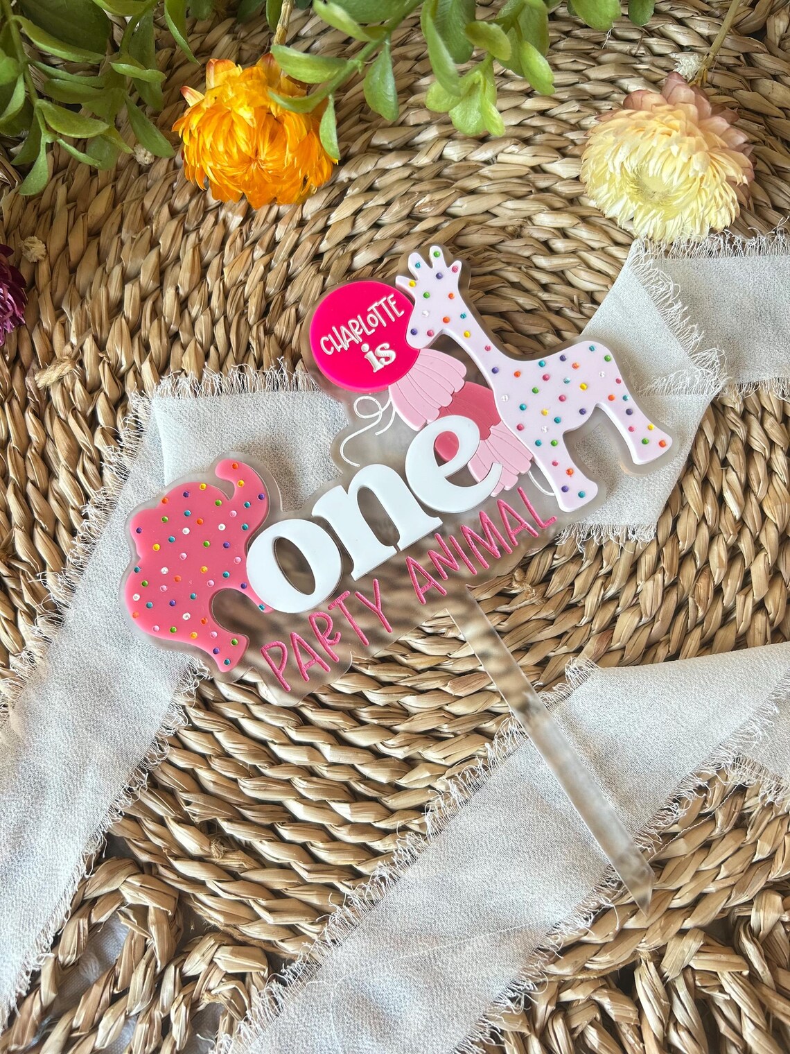 One Party Animal Acrylic Cake Topper, Girls Birthday, First Birthday ...