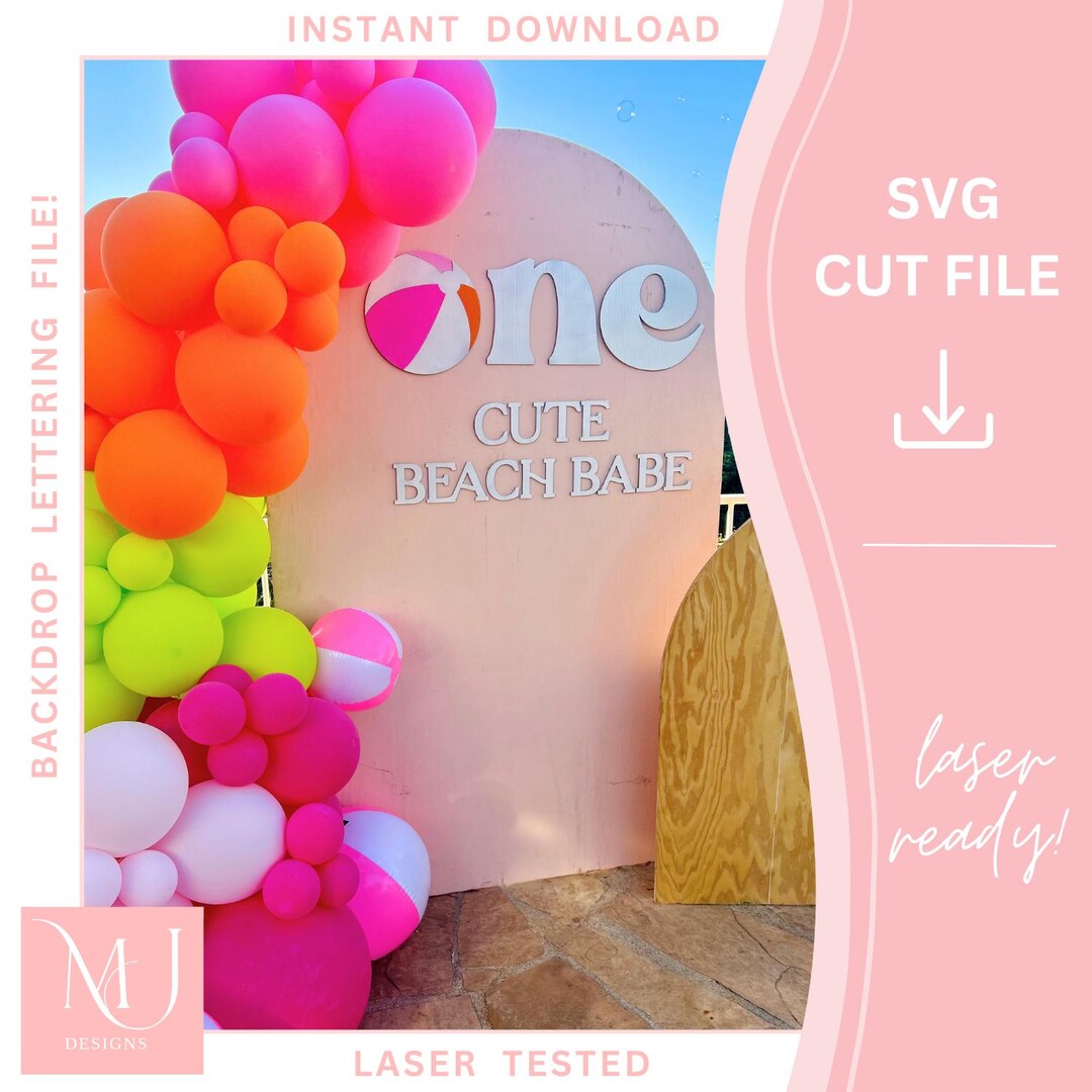 One Cute Beach Babe Backdrop Lettering SVG File, Backdrop SVG Cut File ...