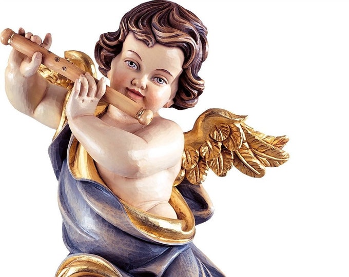 Statua Dell' Angelo Putto Con Flauto Da Appendere in Legno Della Val ...