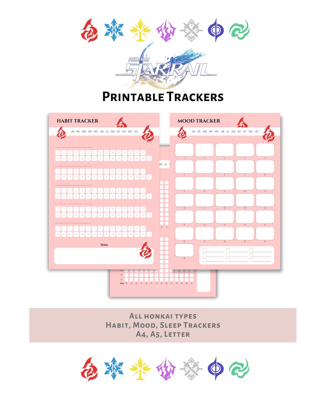 Honkai Star Rail Printable Trackers, Every Type, Habit Tracker, Mood ...