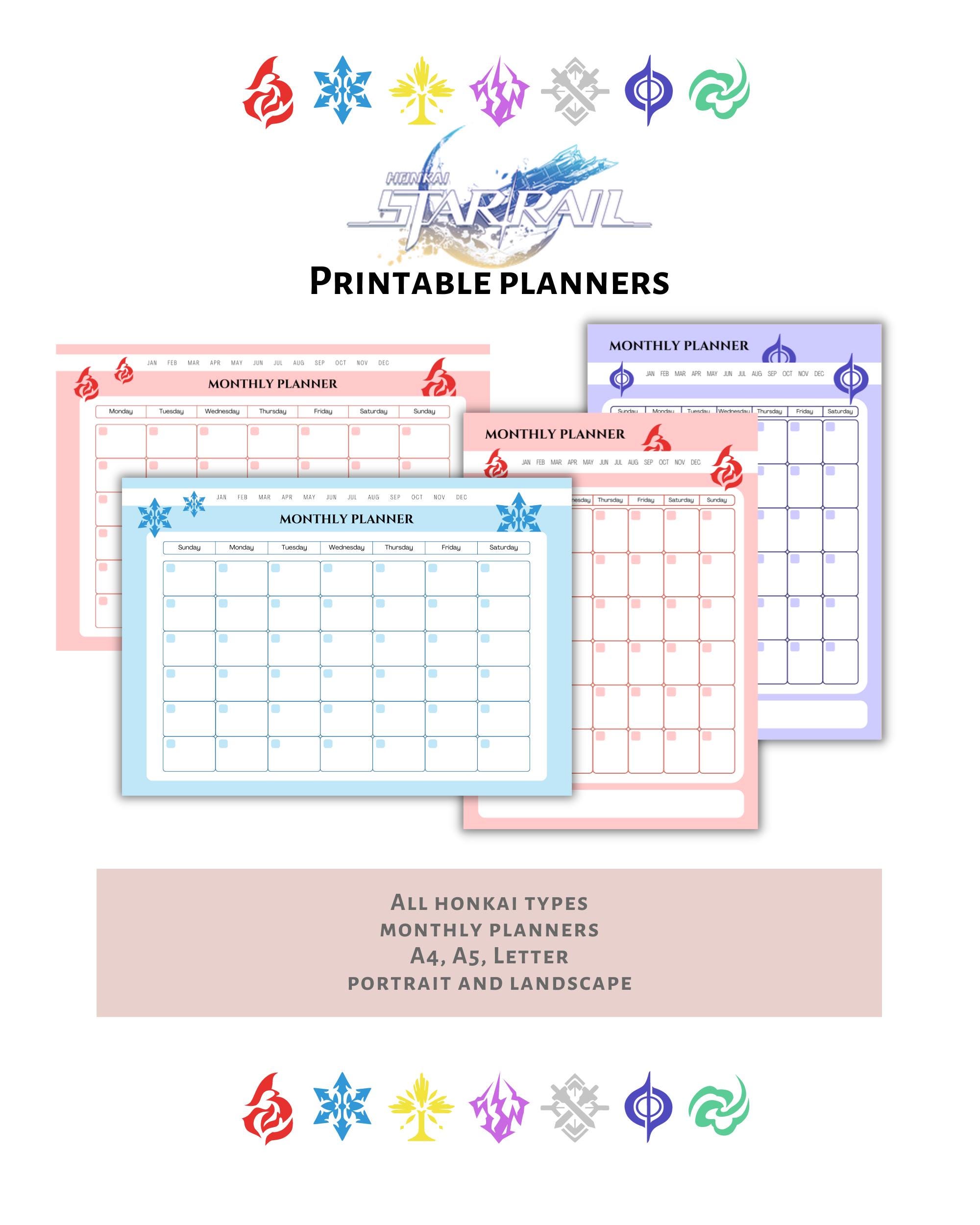 Printable Planner Honkai Star Rail Monthly Planner A4 A5 Letter ...