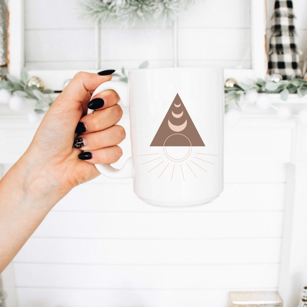 15 Oz. Celestial Moon Coffee Cup Pink and Brown Neutral - Etsy
