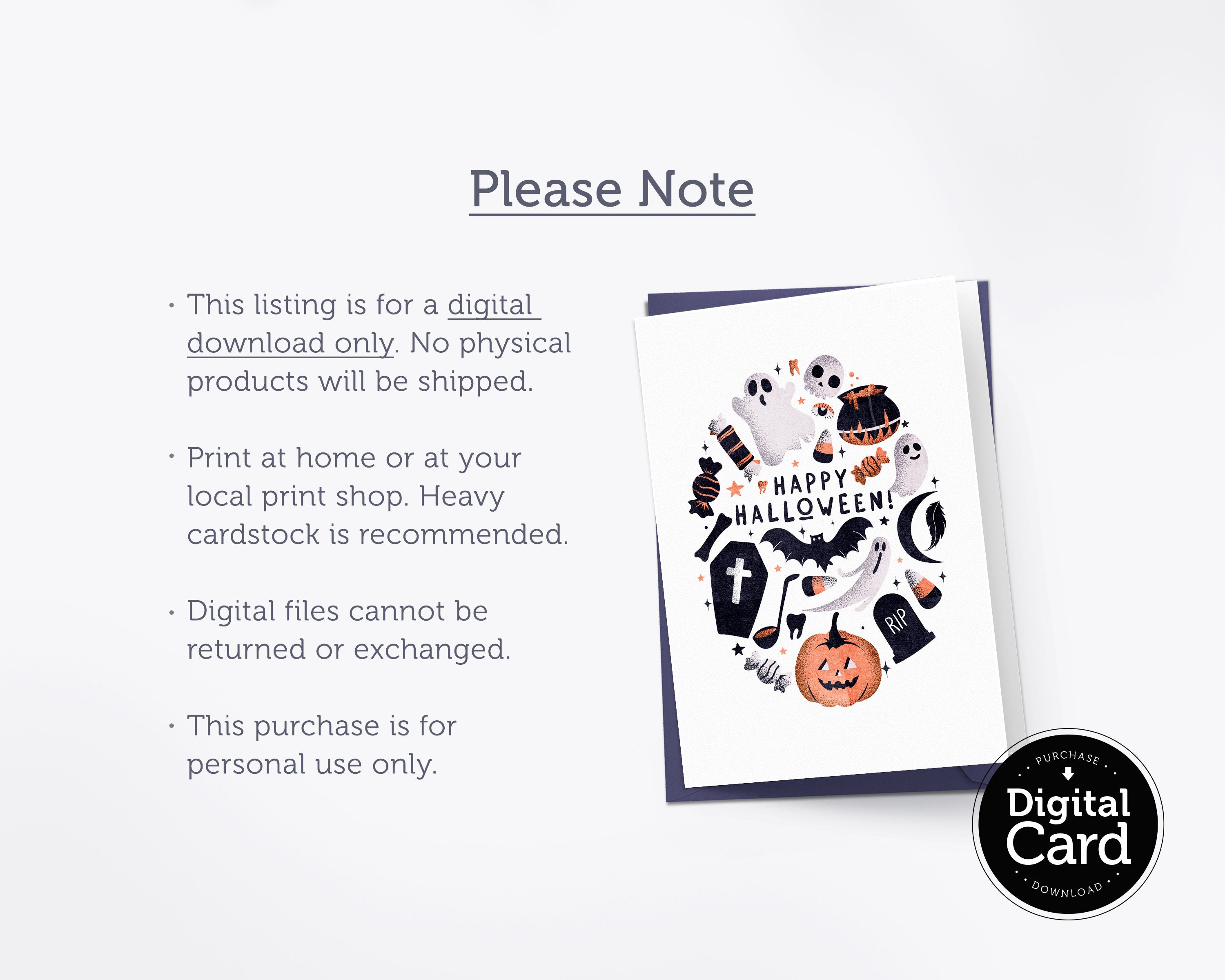PRINTABLE Happy Halloween Card, Instant Download, Trick or Treat Spooky ...