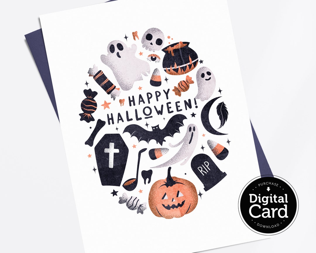 PRINTABLE Happy Halloween Card, Instant Download, Trick or Treat Spooky ...