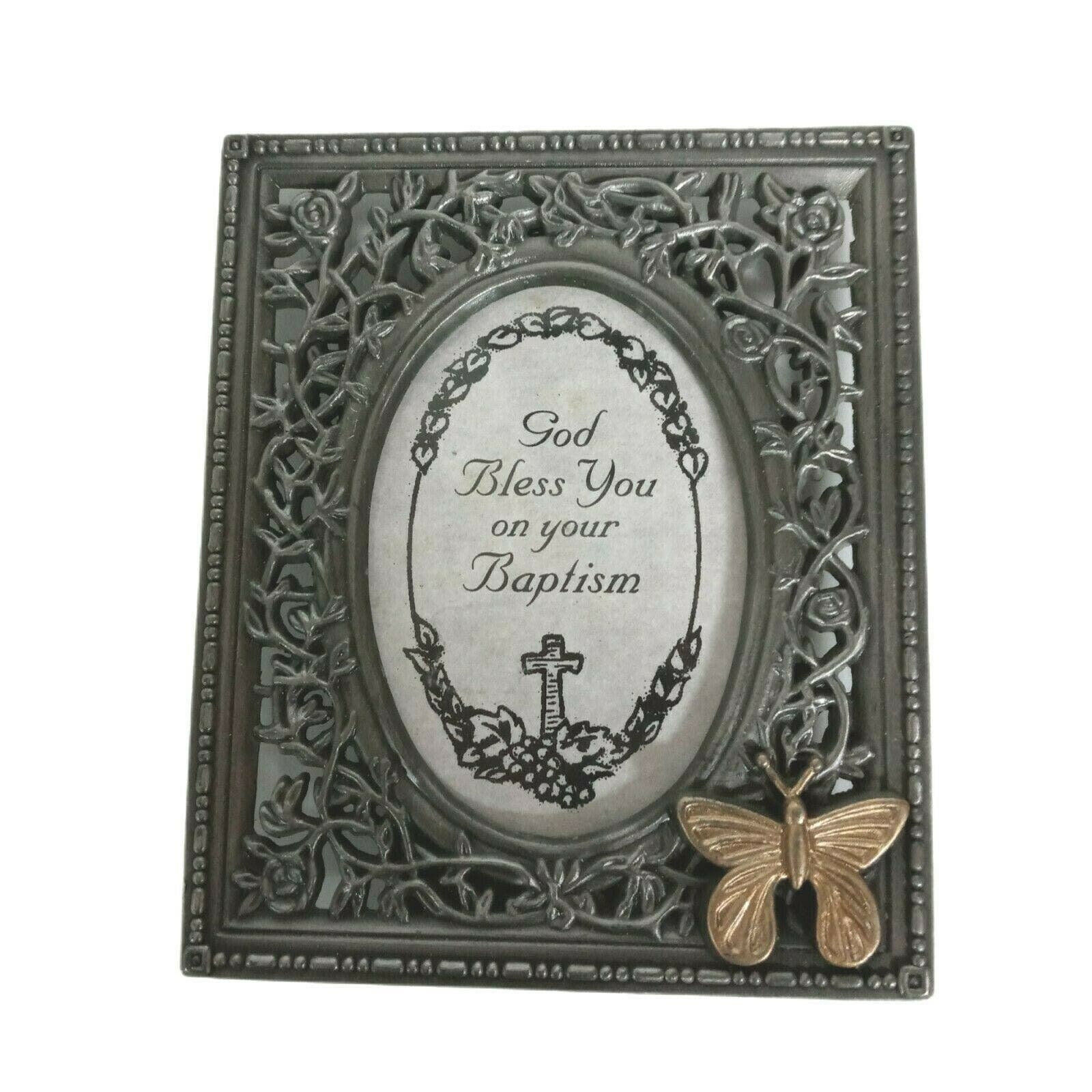 Baptism Photo Frame Pewter Filigree Butterfly 3.5 God Bless You on Your ...