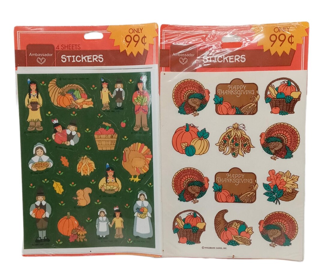 Thanksgiving Stickers Fall Decor Pilgrim Pumpkins Turkeys Autumn ...