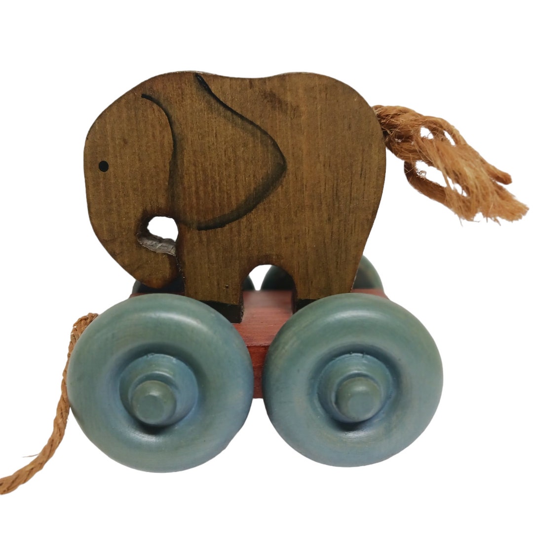 Elephant Pull Toy Hand Made Painted Wooden Primitive Folk Art Decor ...
