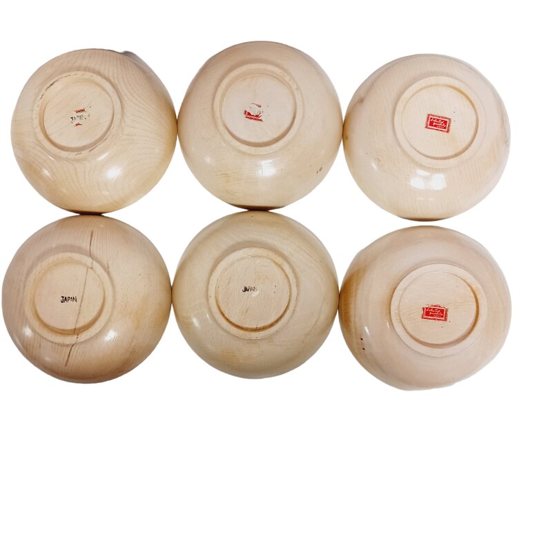 7 PC Woodpecker Wood Ware Wooden Salad Rice Bowl Set 12 and 6 Bowls ...