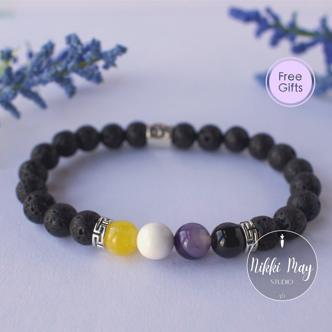 Enby Bracelet Zodiac Sign - Lava Rock, Enby Pride Nonbinary Pride Enby ...