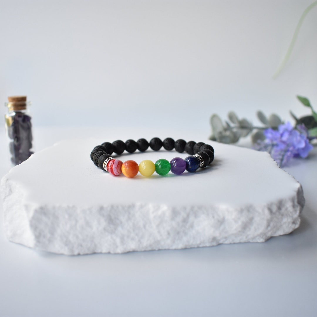 LGBTQ Pride Bracelet Gemstone Lava Rock Bracelet - LGBTQ Bracelet Cute ...