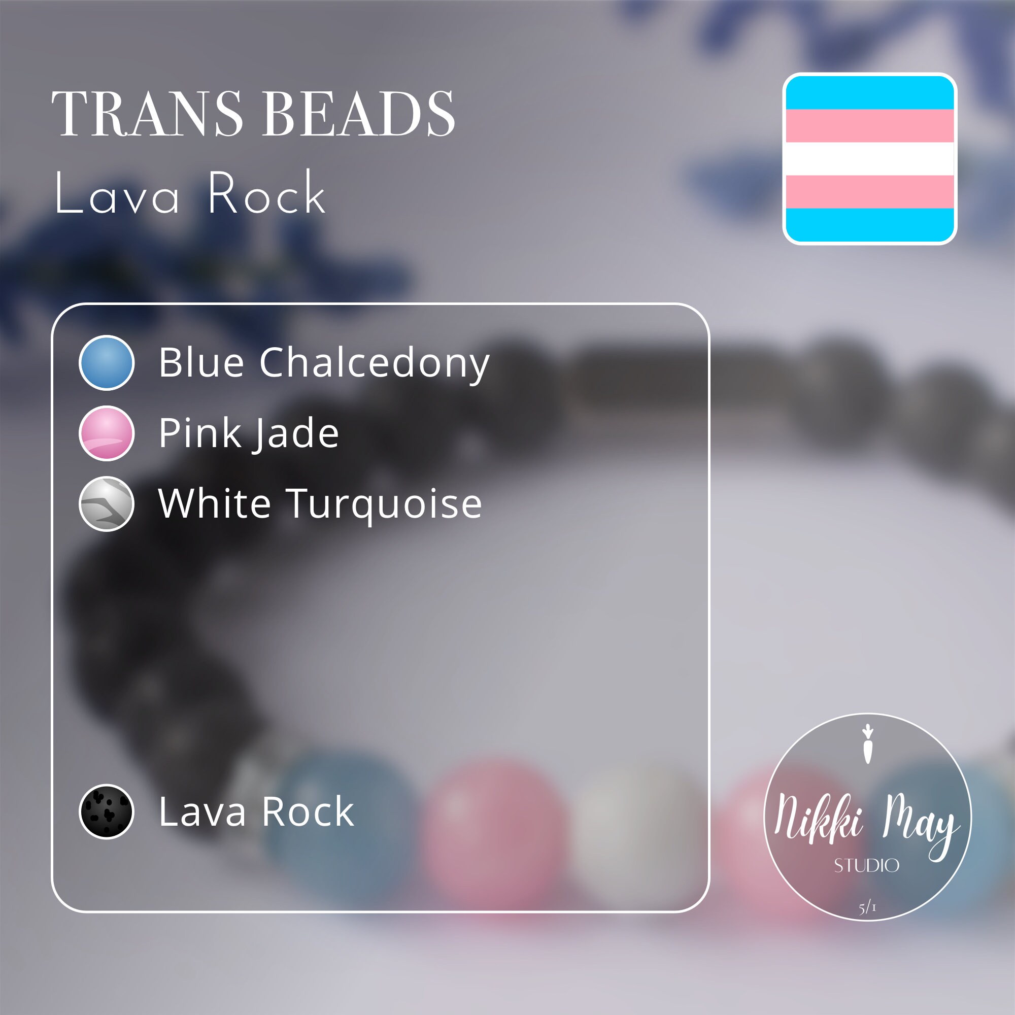 Adjustable Trans Bracelet Lava Rock Subtle Trans Pride Bracelet Trans ...