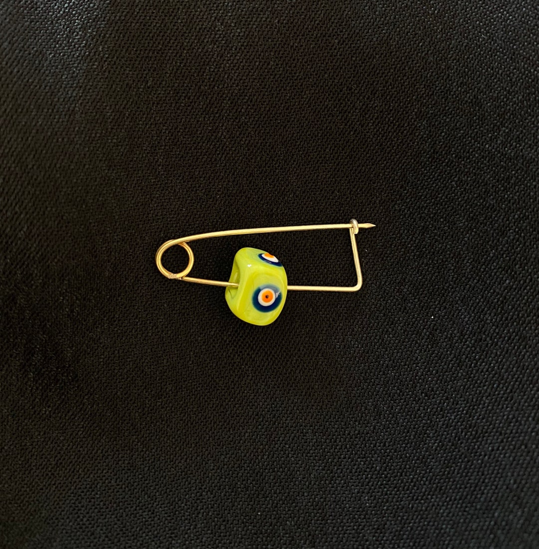 Evil Eye Silver, Gold-plated Safety Pin - Handmade, Sterling Silver 925 ...