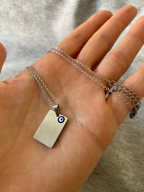 Evil Eye Tag Pendant in Stainless Steel Adjustable but - Etsy