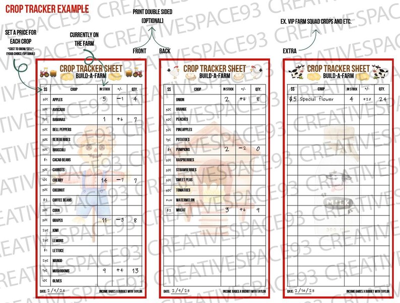 Build-a-farm Crop Tracker Sheets | A6 Cash Envelopes Inserts | Savings ...