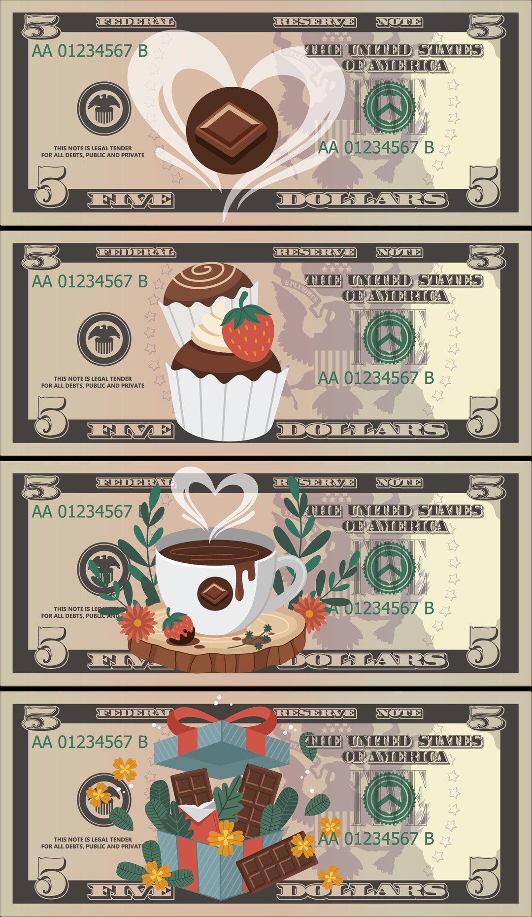 Chocolate Prop Money | 1, 2, 5, 10, 20, 50, 100 Bills | Chocolate ...