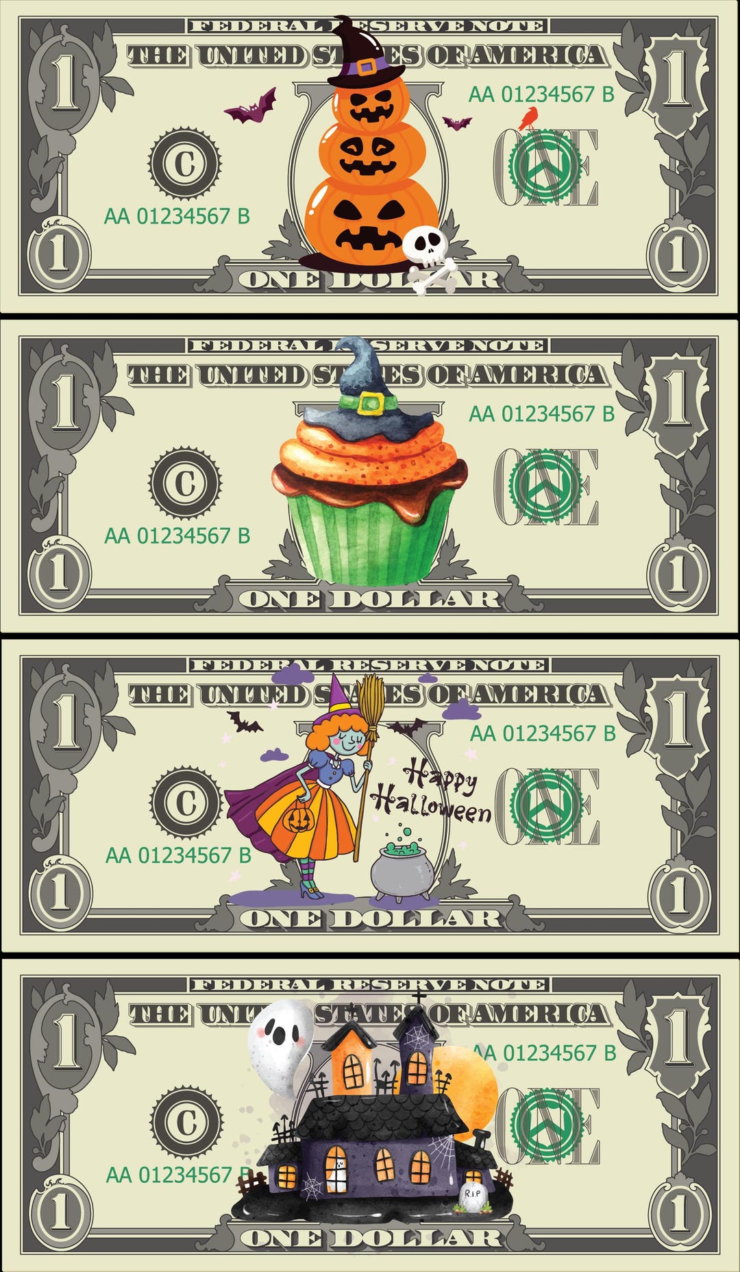 Halloween Prop Money | 1, 2, 5, 10, 20, 50, 100 Bills | Spooky ...