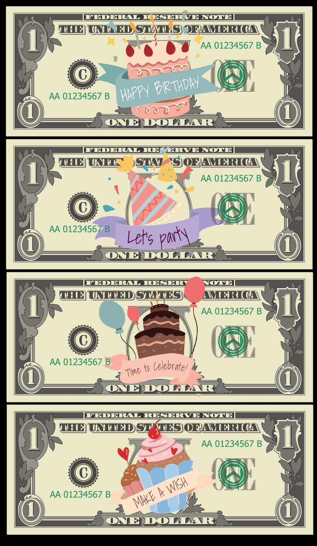 Birthday Prop Money | 1, 2, 5, 10, 20, 50, 100 Bills | Birthday ...