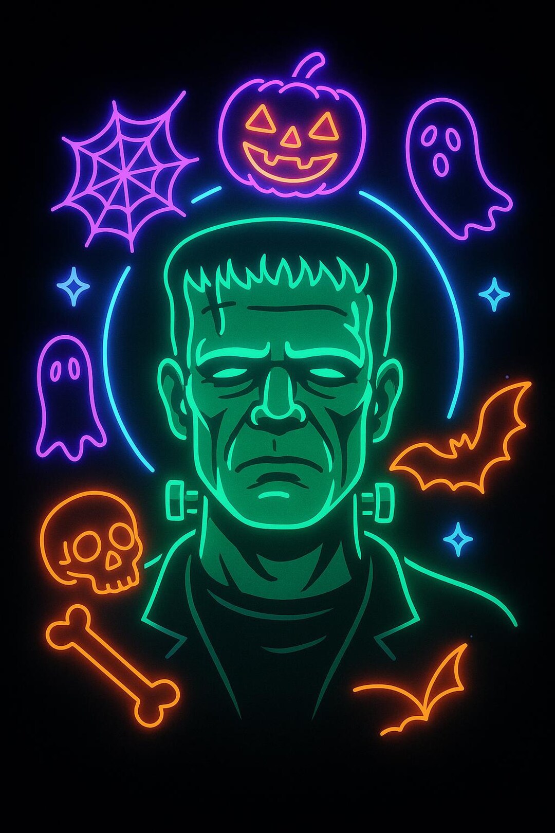 Neon Halloween Frankenstein Poster Digital Download - Glow in the Dark ...