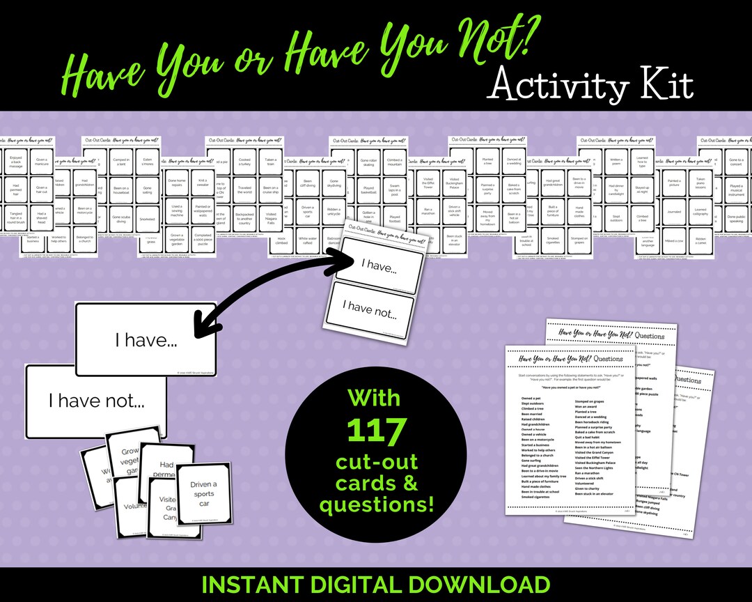 Have You Ever Game, Print and Cut Cards, Digital Download, Alzheimer's ...