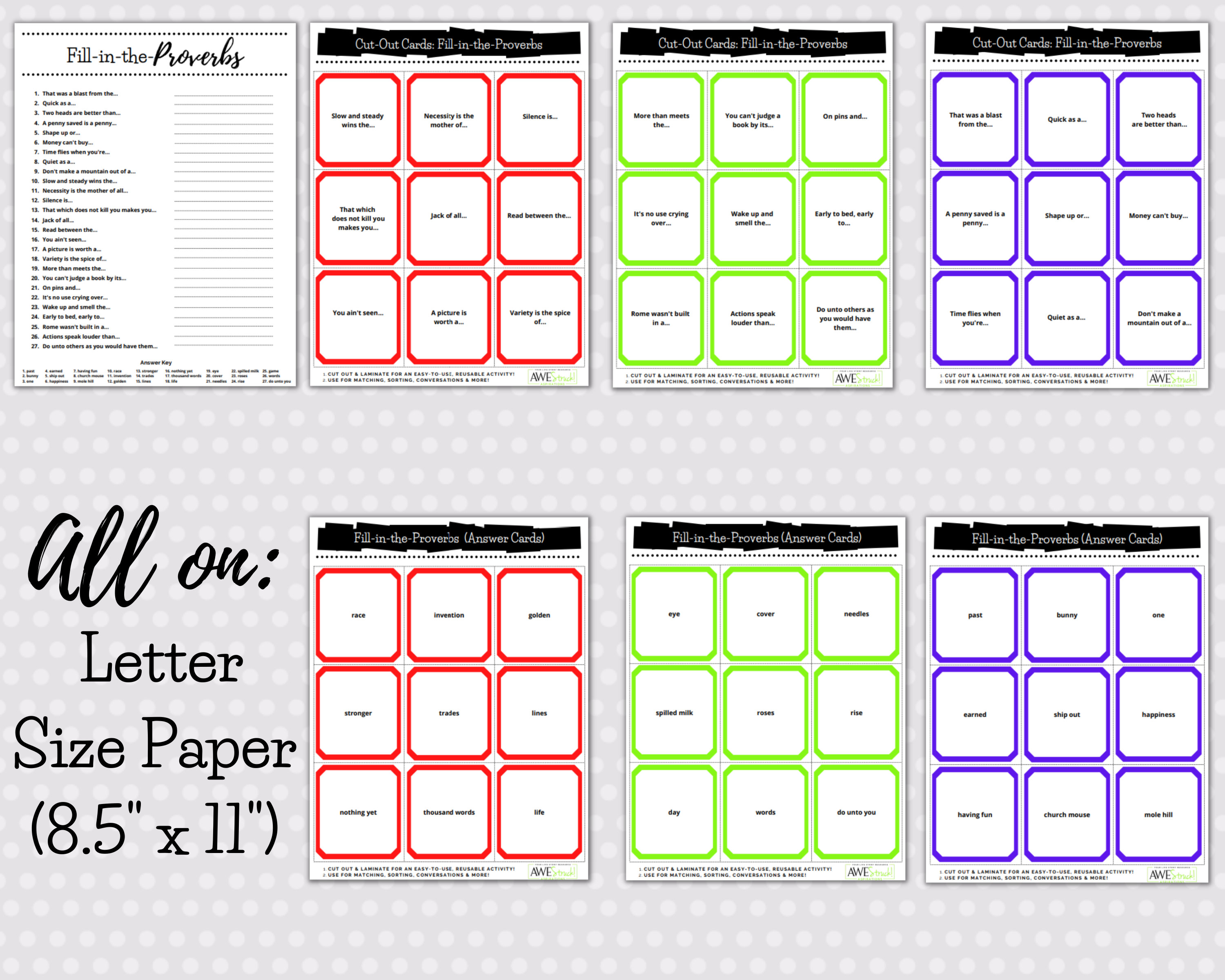 Word Game, Fill in the Blanks, Printable PDF, Instant Download, Cut Out ...