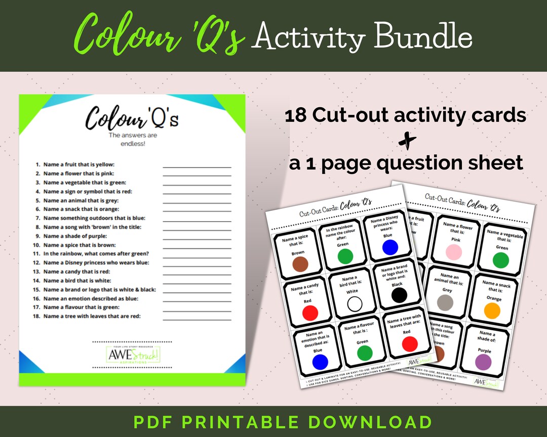 Colour Questions Activity Bundle, Printable Word Games, Cut-out Cards ...
