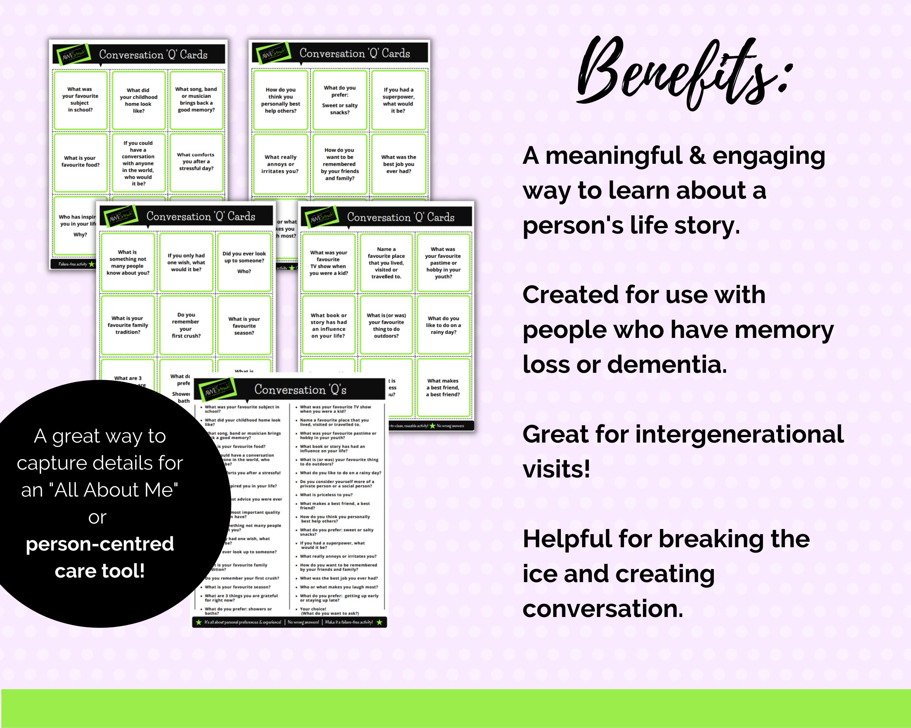 Conversation Cards, Life Story Collection, Instant Download, Dementia ...
