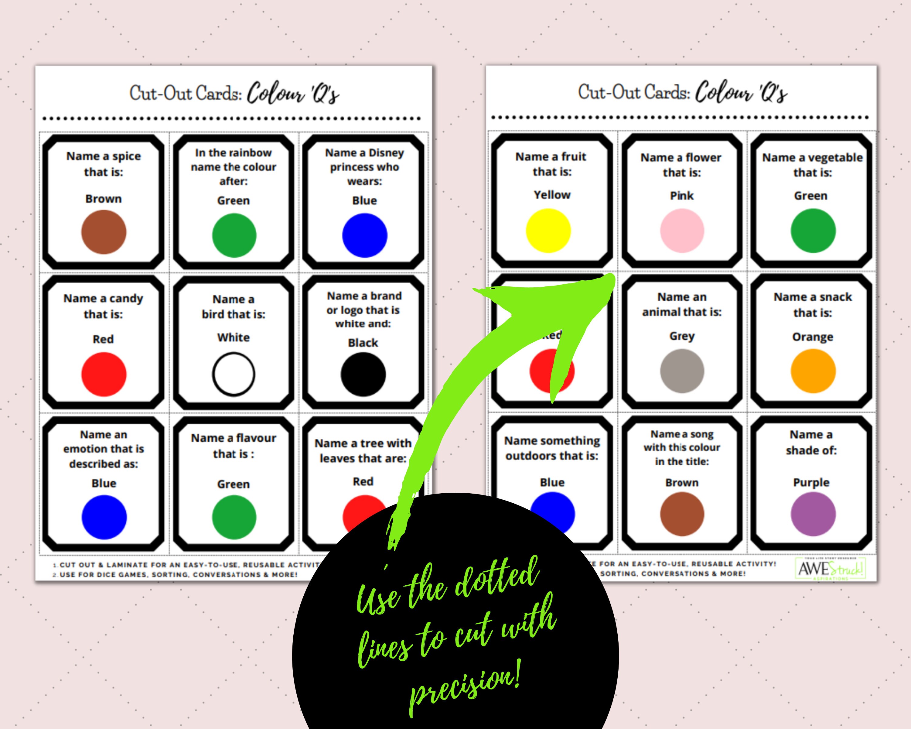 Colour Questions Activity Bundle, Printable Word Games, Cut-out Cards ...