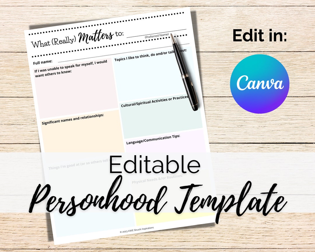 Editable, All About Me, Canva Template, Getting to Know You, Dementia ...