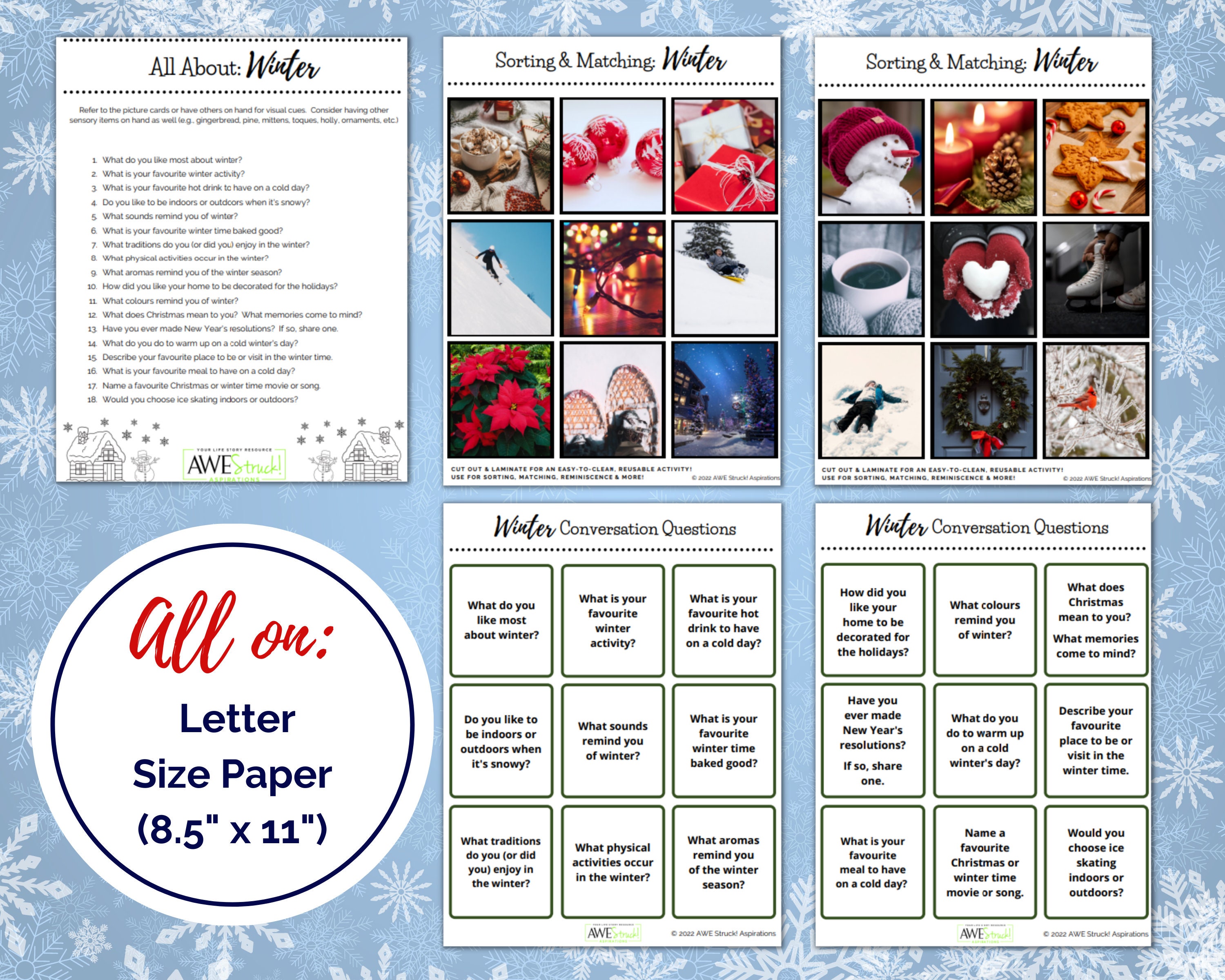 Winter Activity, Printable PDF, Reminiscing Games, Memory Matching and ...