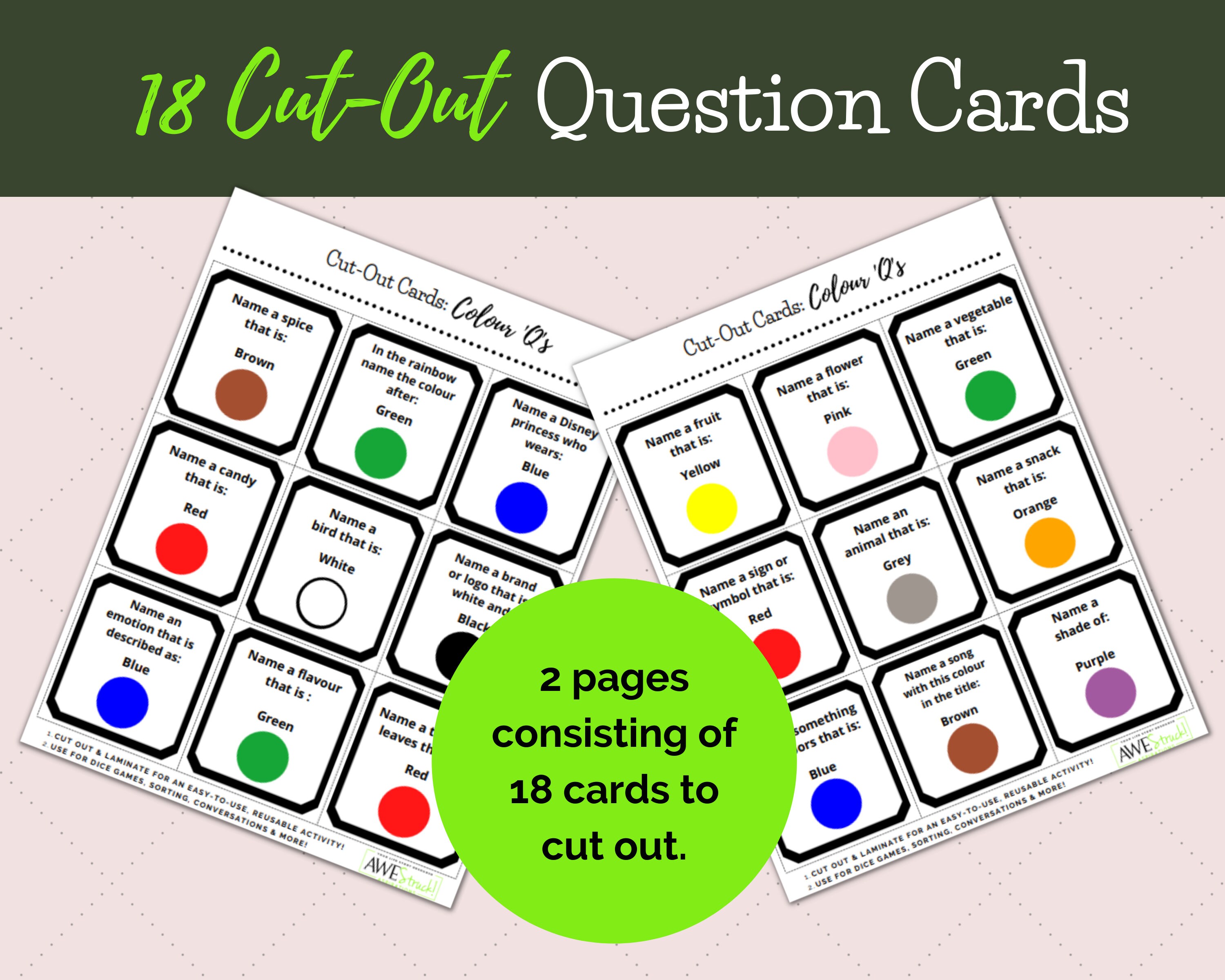 Colour Questions Activity Bundle, Printable Word Games, Cut-out Cards ...