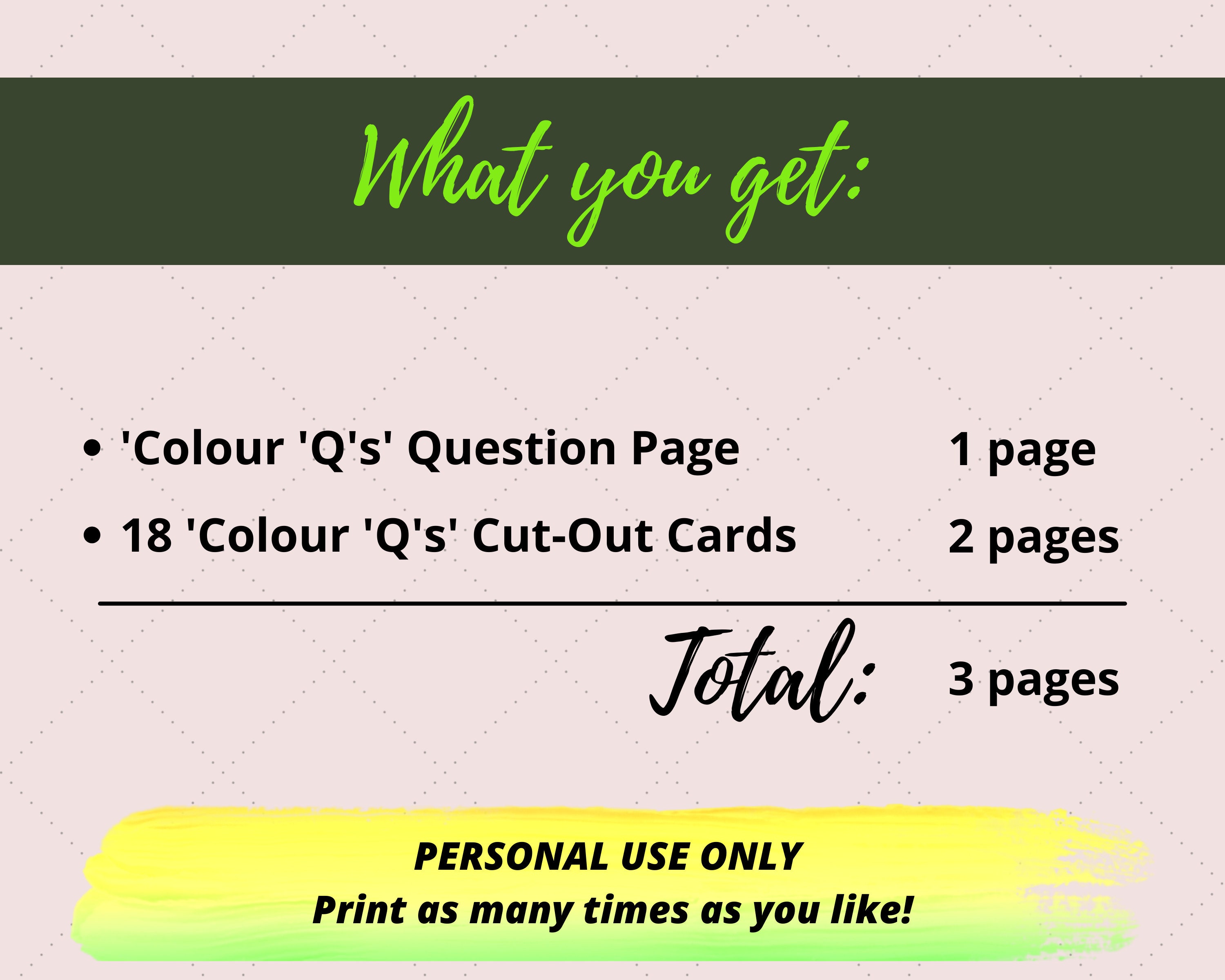 Colour Questions Activity Bundle, Printable Word Games, Cut-out Cards ...