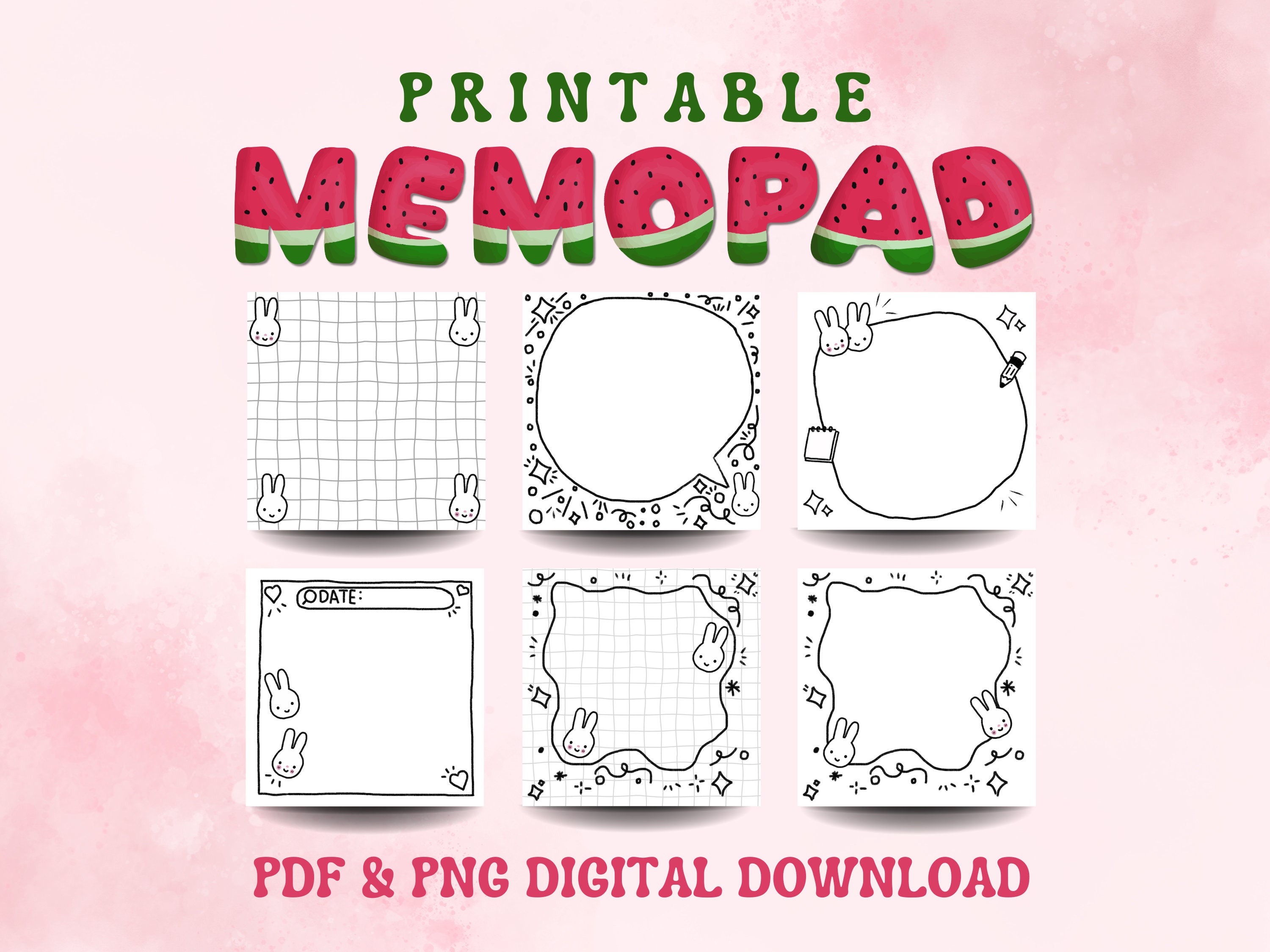 Printable Memo Pad, Printable Memo Sheets, Digital Download, Journal ...