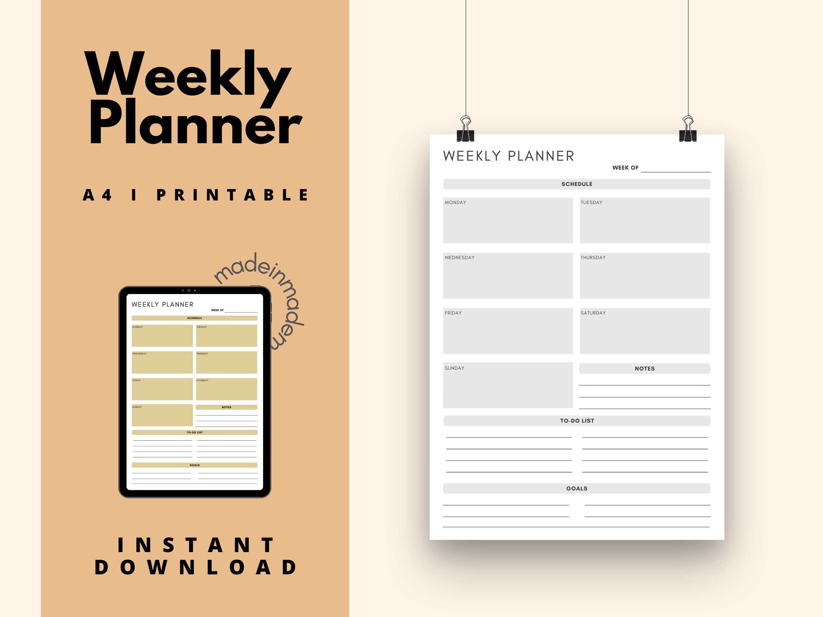 Calendars & Planners Paper Weekly Planner Printable Template Yellow ...