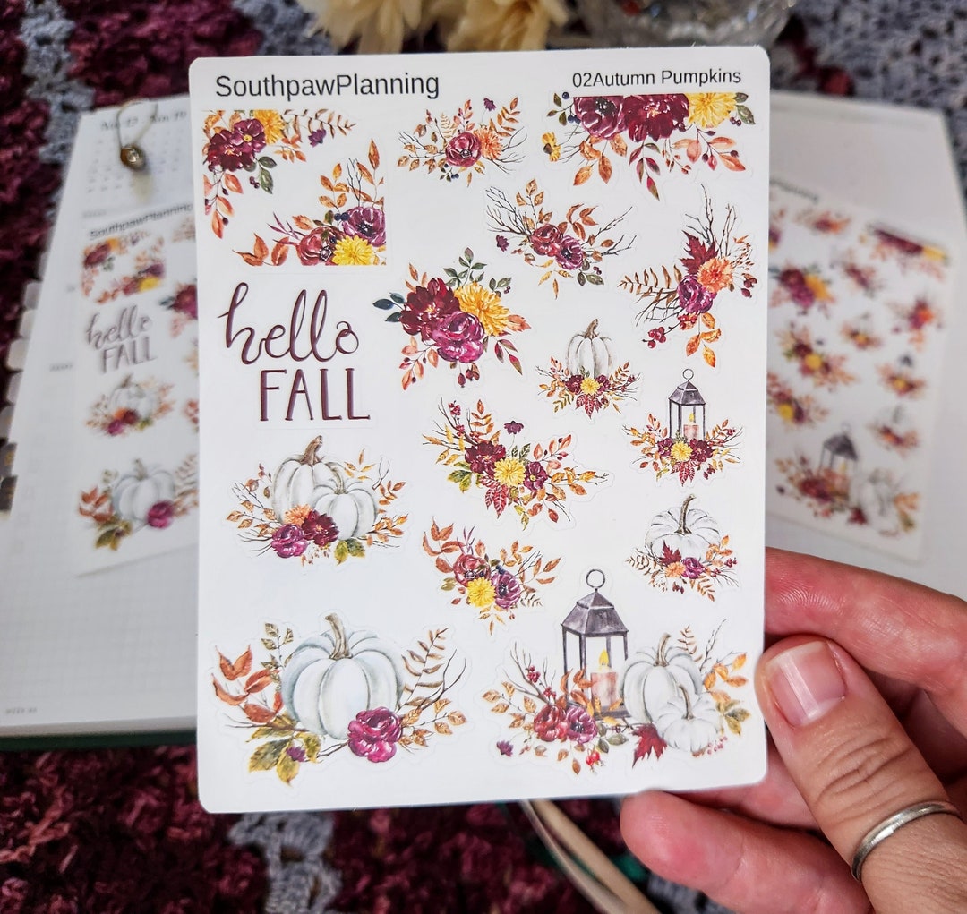 Hello Fall Stickers, Autumn, Planner Stickers, Pumpkin, Journaling ...