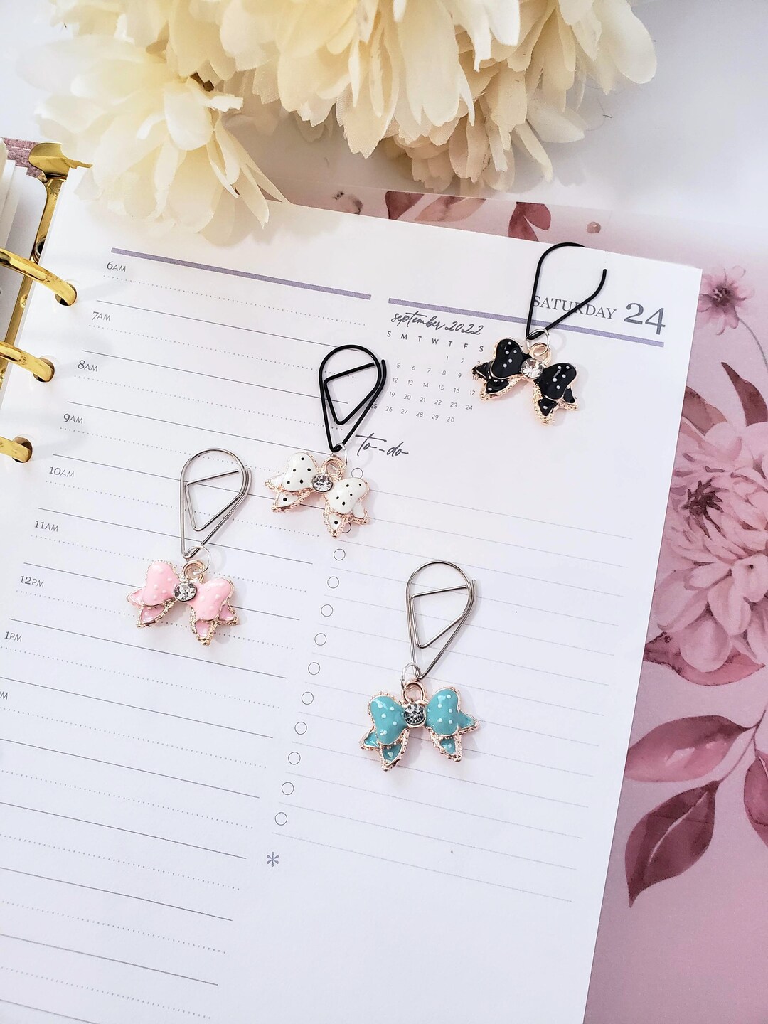 Planner Charms/ Bookmark/ Zipper Pull/ Bow Tie Planner Charm/ Travelers ...