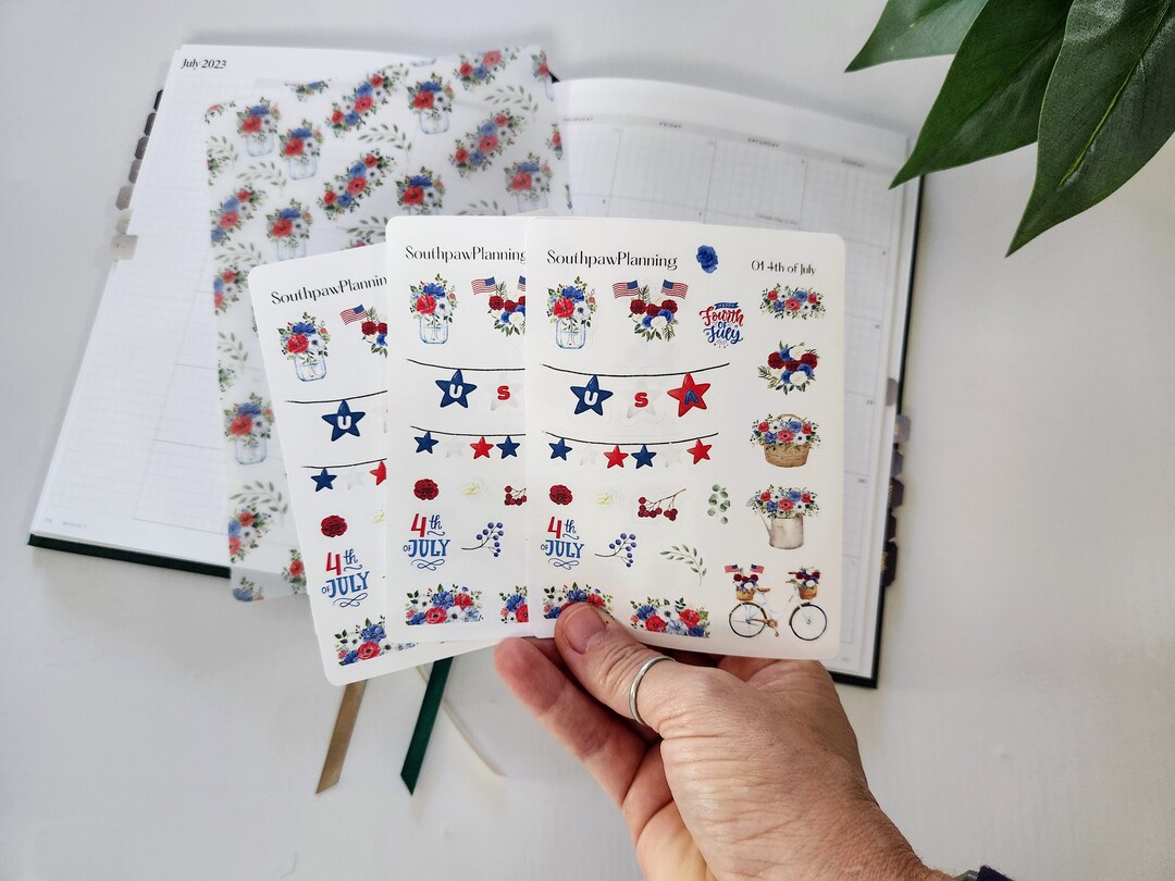 4th July Planner Stickers, July Planner Stickers, USA Theme, July 4th ...