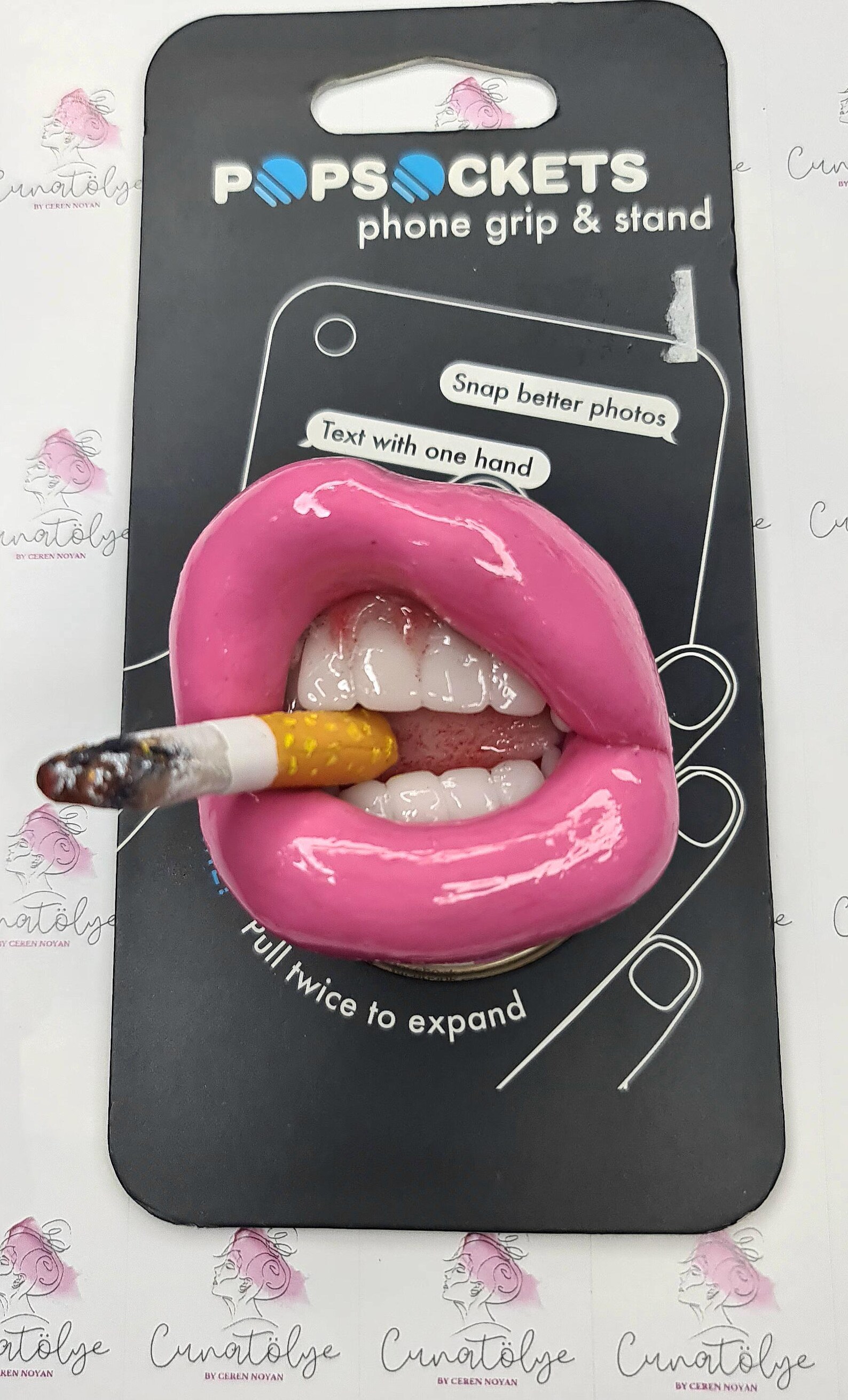 Pink Rhinestone Lips Magsafe Popsockets Phone Grip With Rolled Dollar ...