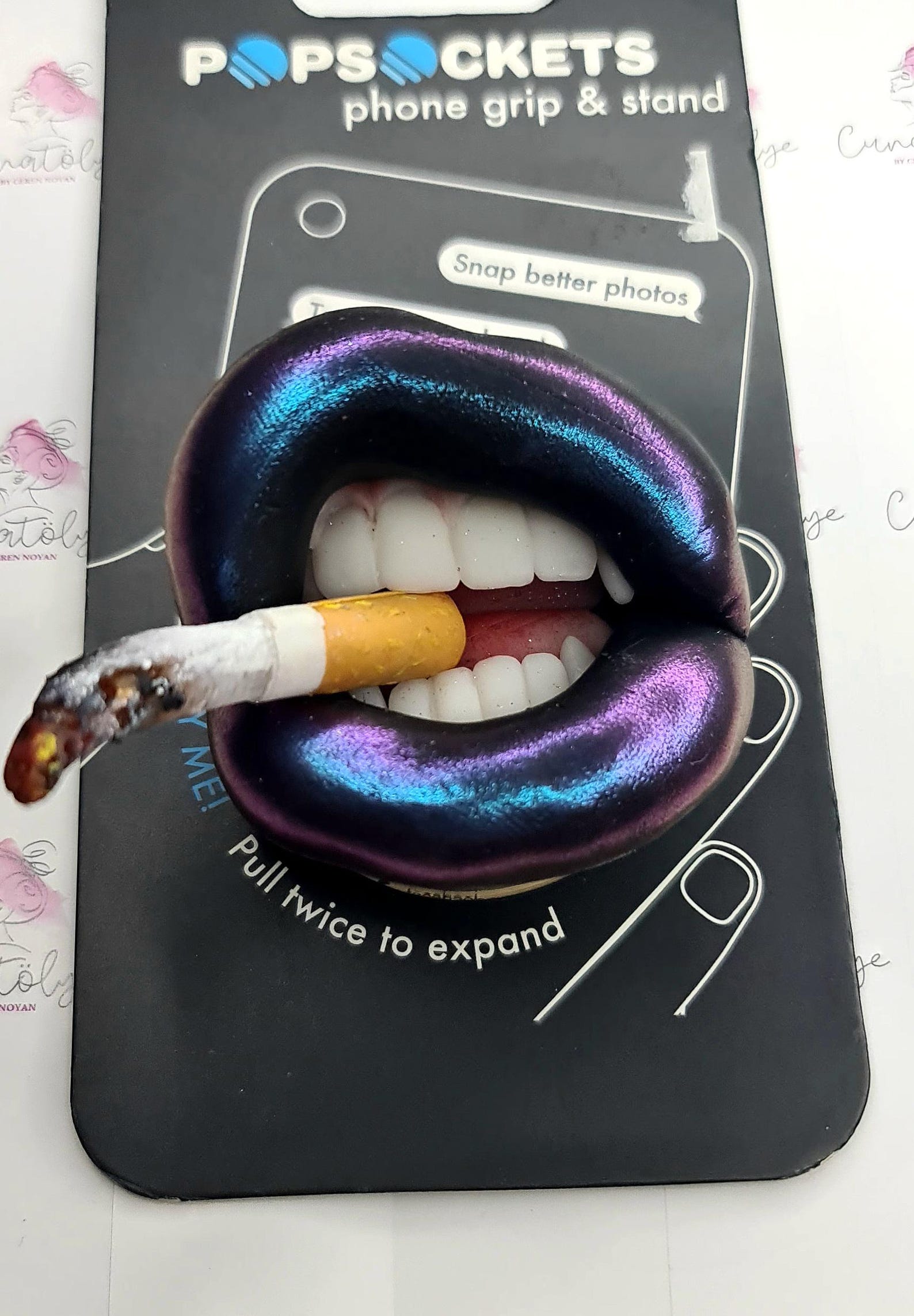 Pink Rhinestone Lips Magsafe Popsockets Phone Grip With Rolled Dollar ...