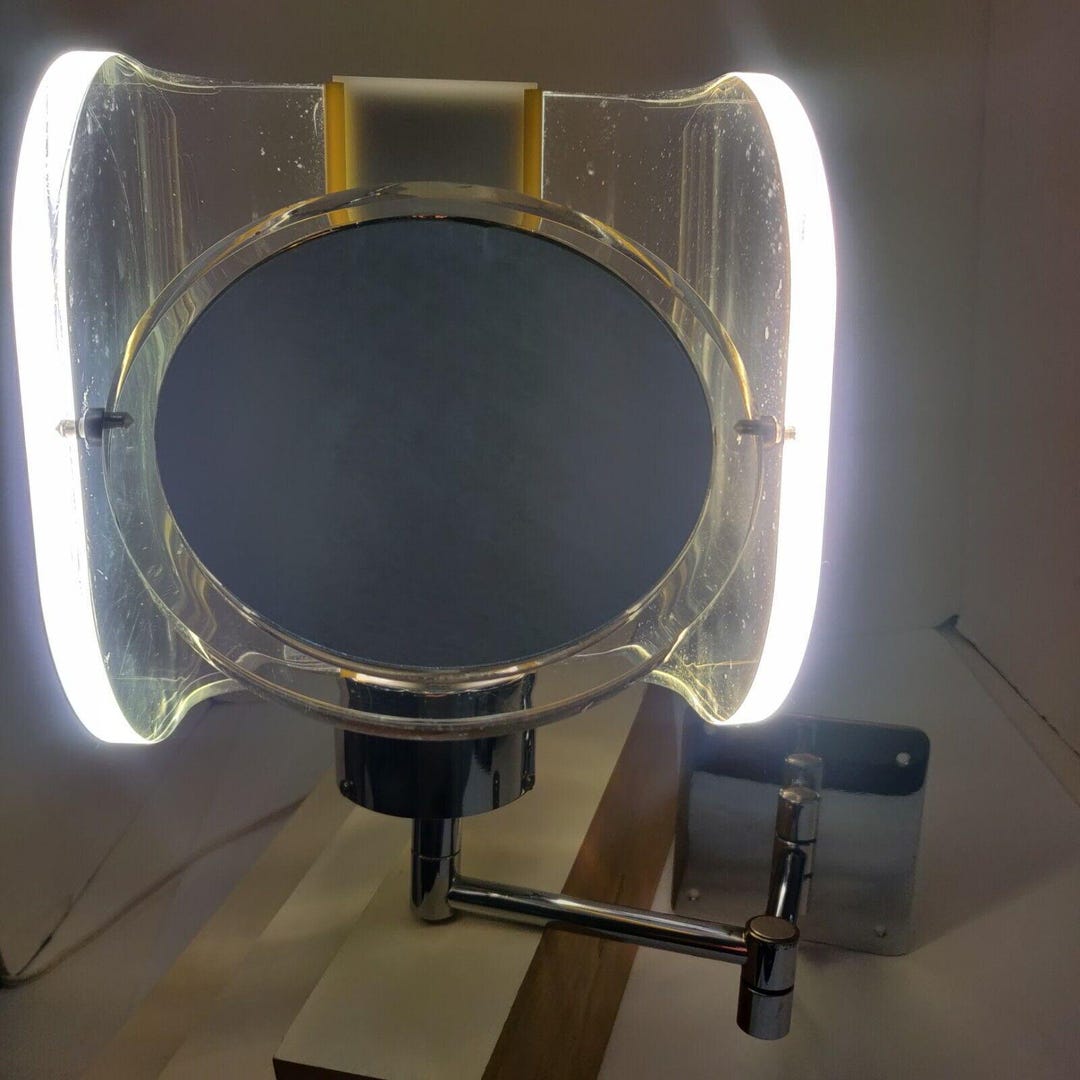 Vintage Clear Acrylic Lucite Wall Mounted Magnifying Mirror With Vanity ...