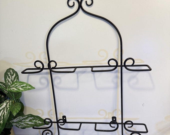 Vintage Black Metal Wall Display Rack With Scrolls for 4 Plates - Etsy