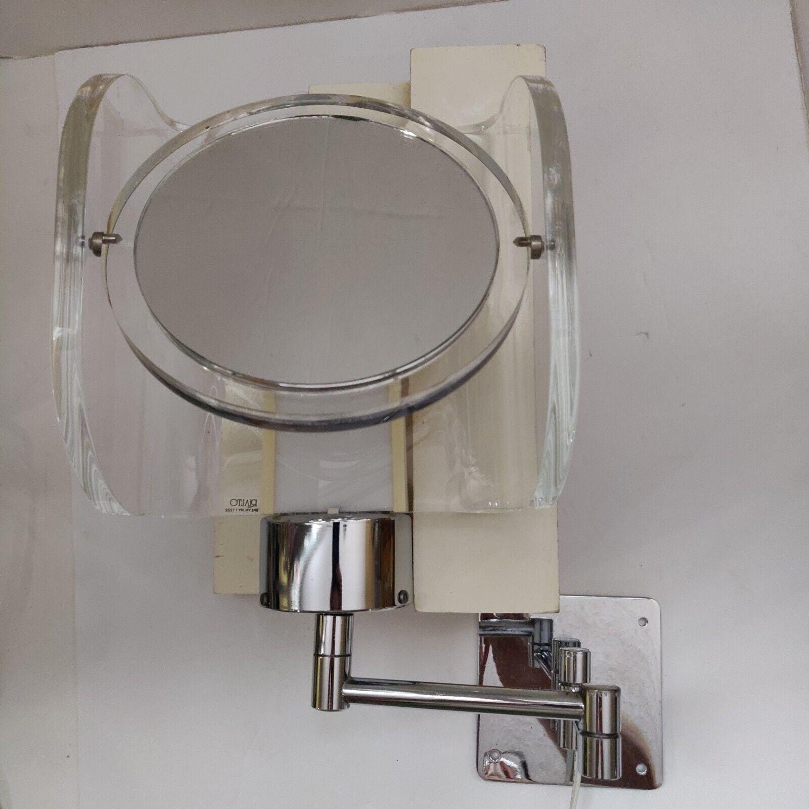 Vintage Clear Acrylic Lucite Wall Mounted Magnifying Mirror With Vanity ...