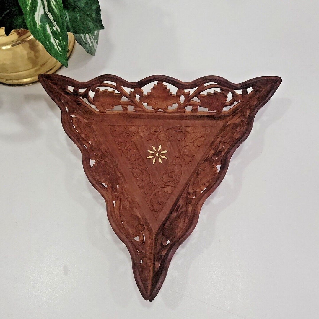 Vintage Sheesham Carved Wood Triangle Trinket Dish Made in India - Etsy