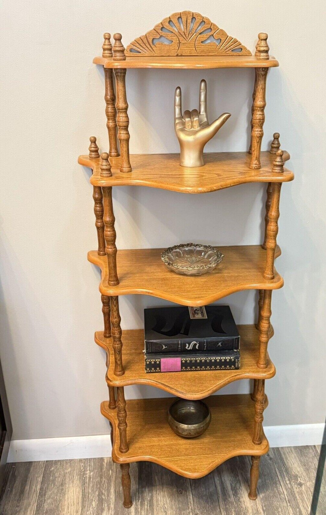 Vintage Wood 5 Tier Display Shelf, Turned Spindles, Curved Shelves - Etsy