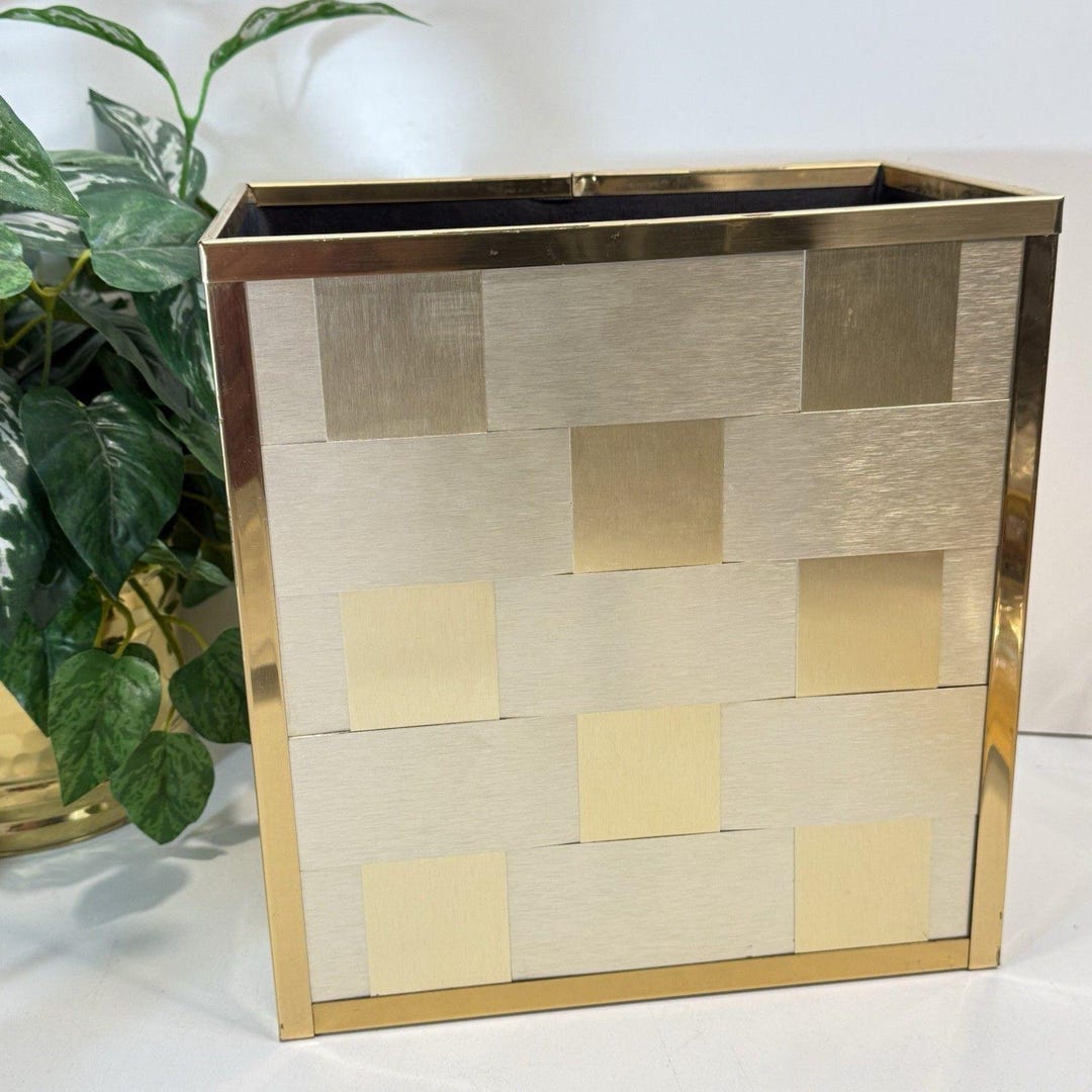 Stylebuilt Brushed Metal Basketweave Wastebasket Trash Can Hollywood ...