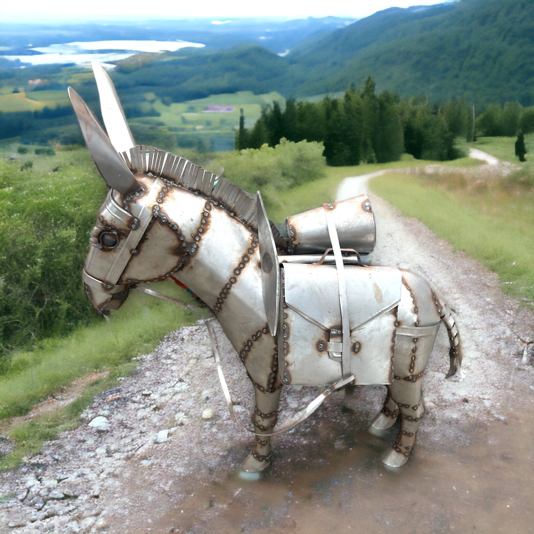 Whimsical Metal Donkey Statue Handcrafted 3-foot Tall Mexican Welded ...