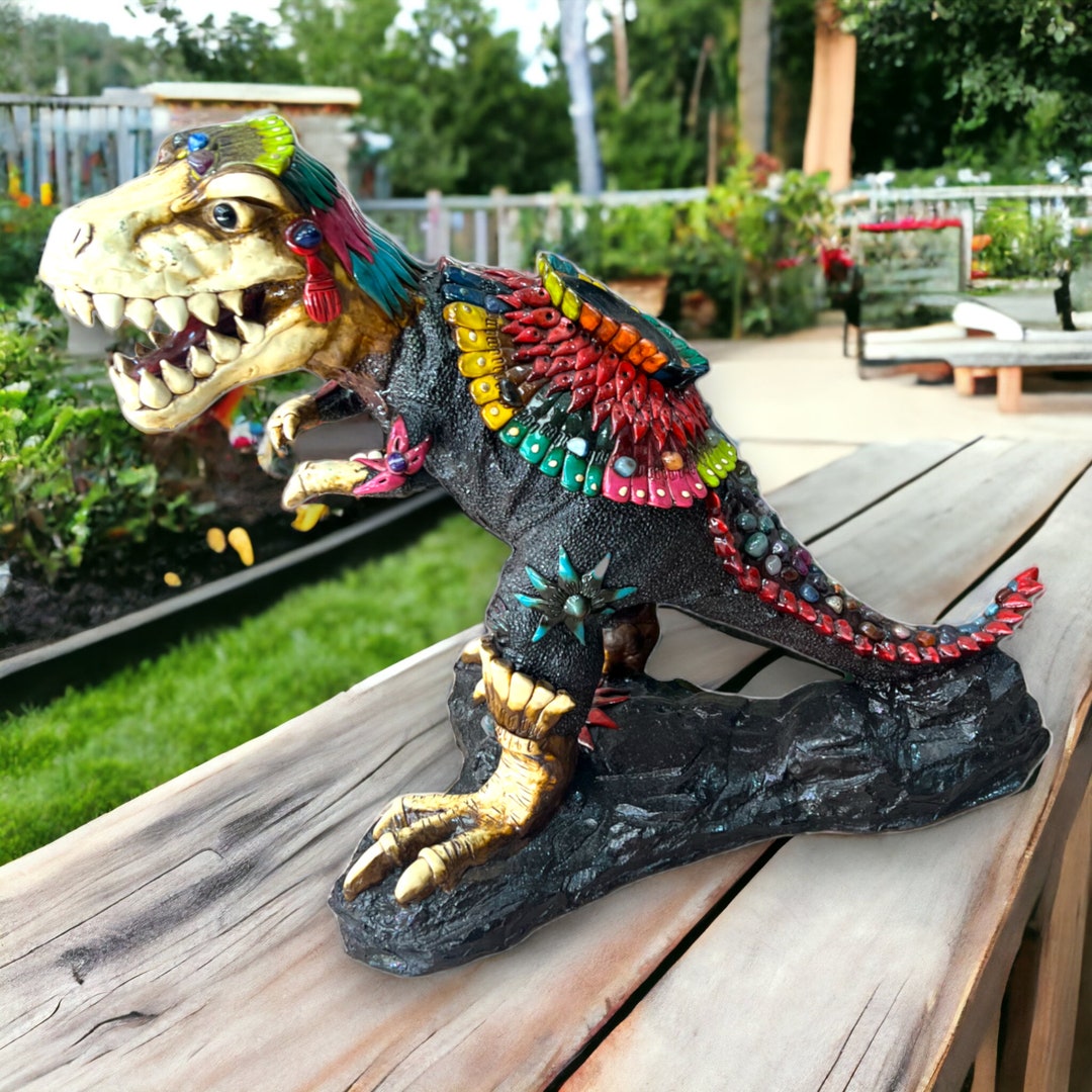 Handcrafted Aztec Dinosaur Sculpture Large T-rex Authentic Cultural Art ...